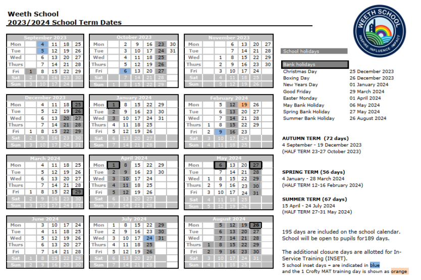 Term Dates - Weeth School